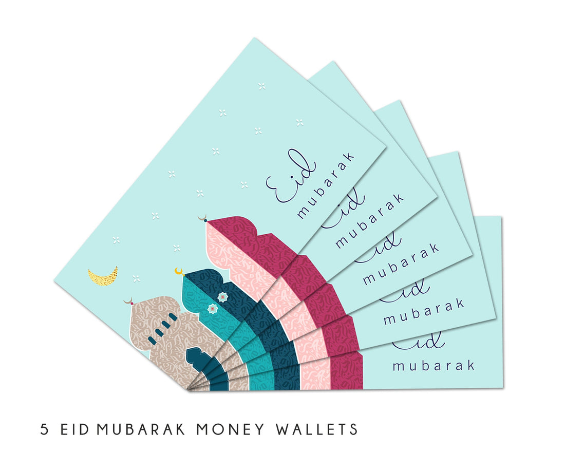 Eid Mubarak Money Wallets Mosques - 5 Pack – Anafiya Gifts UK
