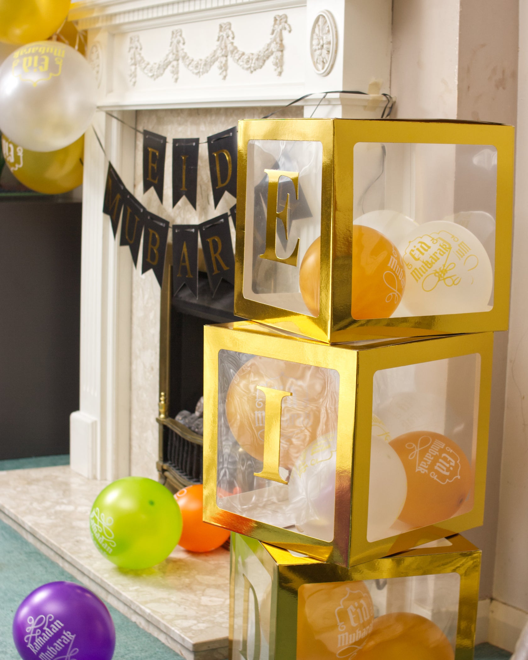 Eid Transparent Balloon Boxes - Gold – Anafiya Gifts UK