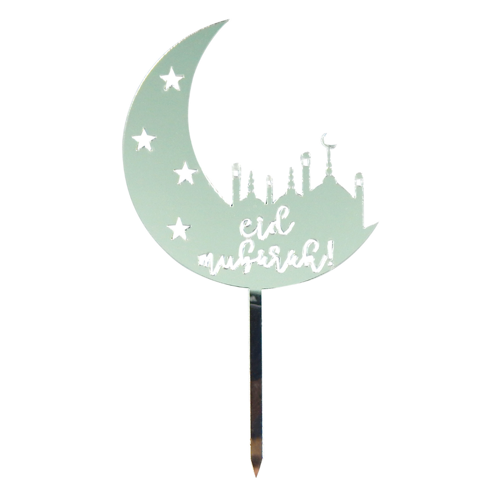 Eid Mubarak Masjid Cake Toppers - Silver 5pcs – Anafiya Gifts UK